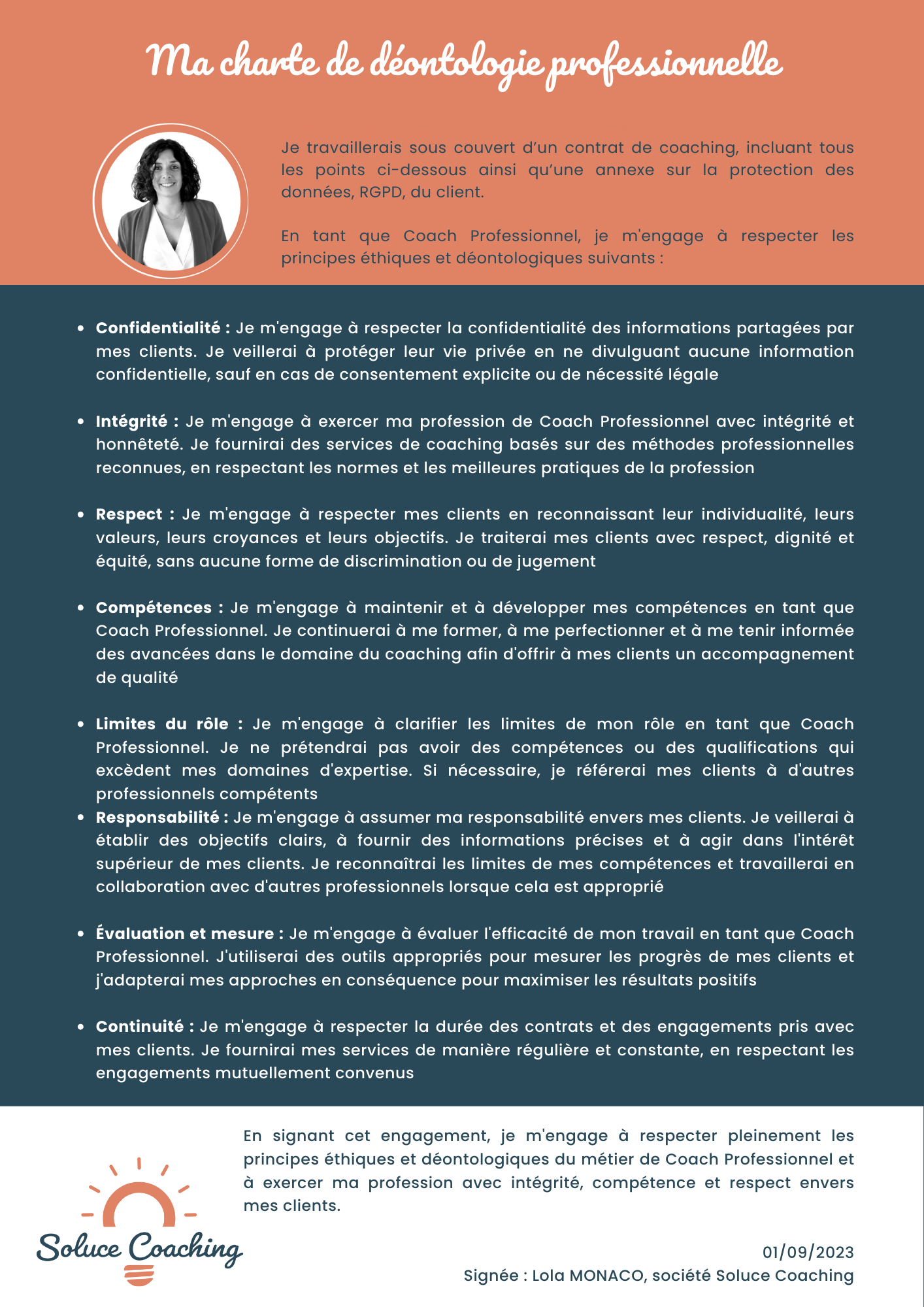 Charte de déontologie - Soluce Coaching